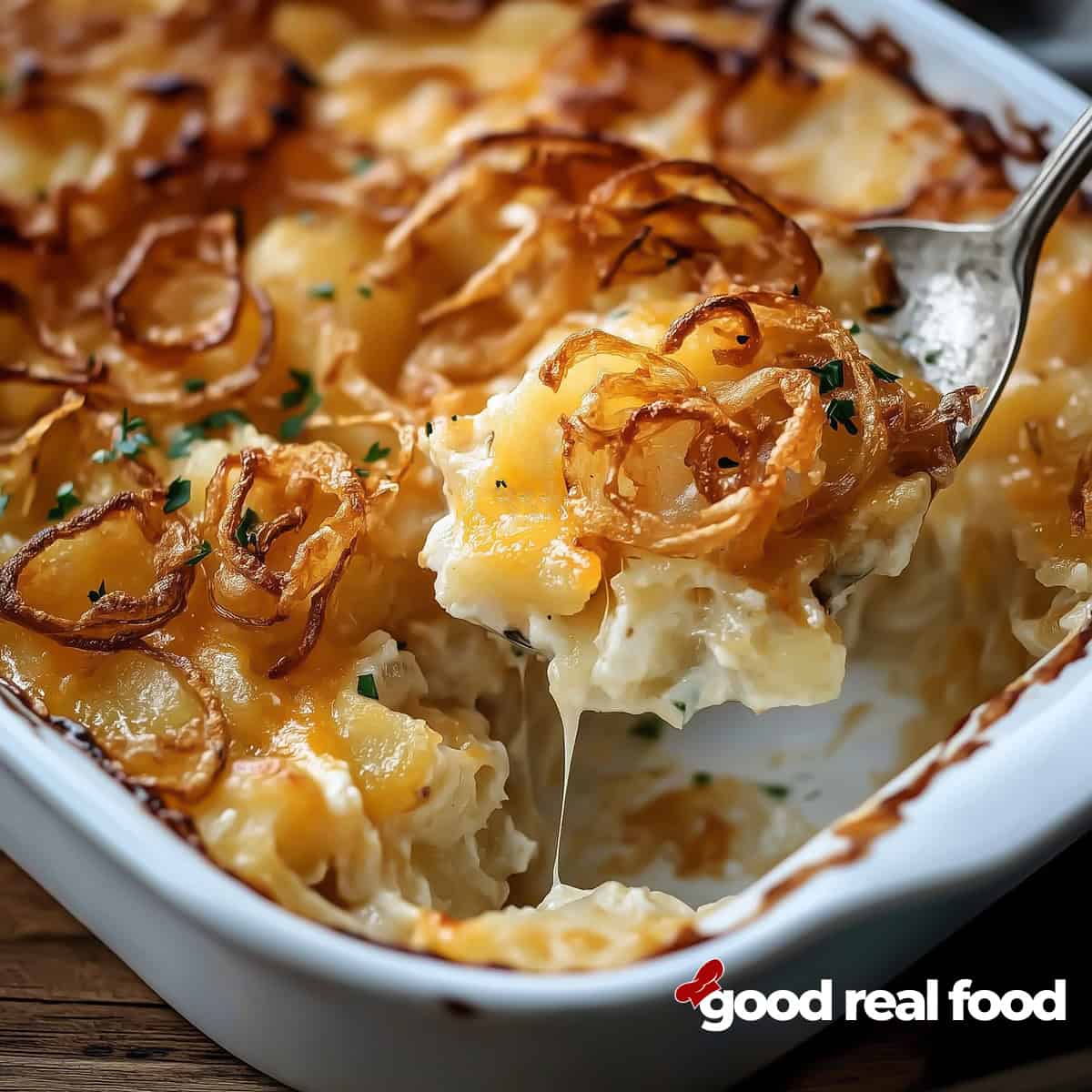 French Onion Funeral Potatoes - Good Real Food