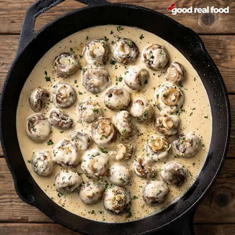 Creamy Garlic Parmesan Mushrooms - Good Real Food